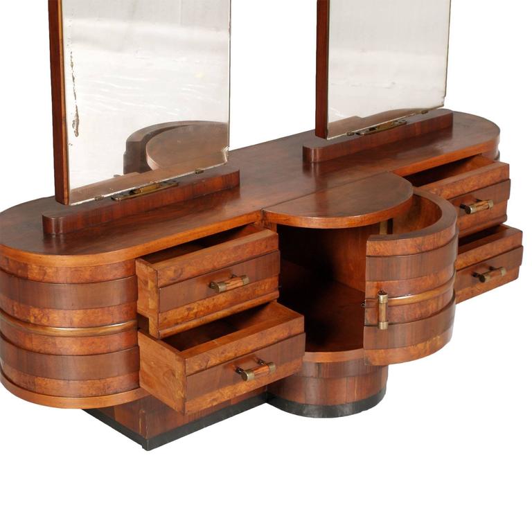 1920s Art Deco Console by Gaetano Borsani with Adjustable Mirrors, Burl ...