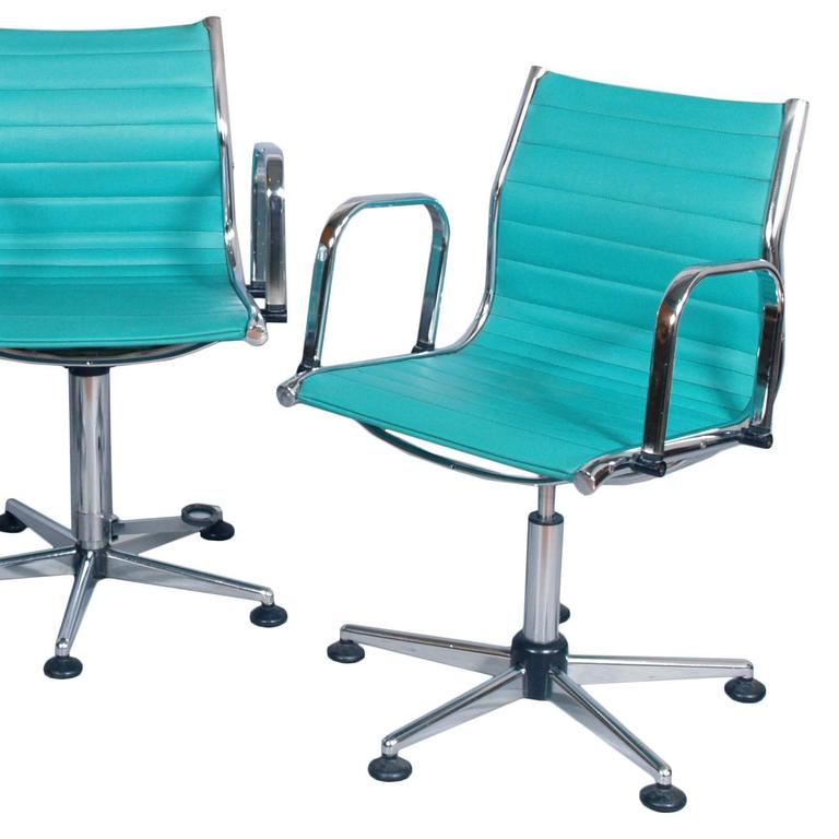 1960s Set Desk Chairs, Chromed Steel, Leatherette Upholstered ...