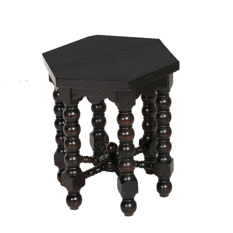 18th Century, Renaissance Stool in Solid Ebonized Walnut, Restored, Wax ...