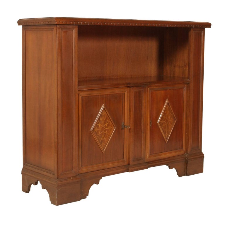 Mid Century entrance Italy cabinet, Renaissance style, blond walnut wax ...