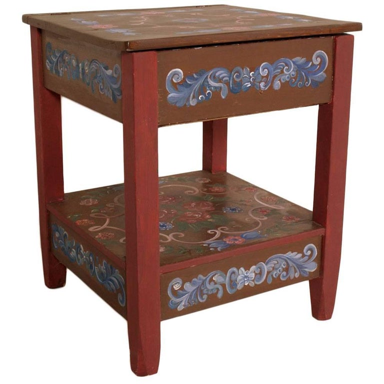 19th Century Tyrolean Toilet Bedside Table Original, Hand-Painted ...