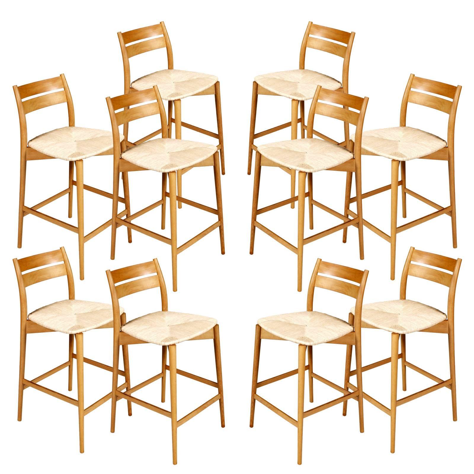 Vintage 1960s Stools Height Bar Chairs, Gio Ponti Manner, Turned Beech ...