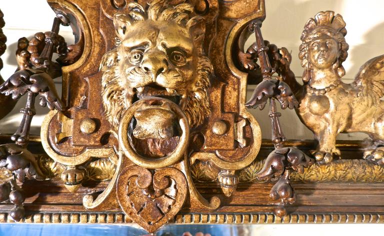 Very Large French Mirror, Winged Sphinx and Lyons Mask Crest at 1stDibs