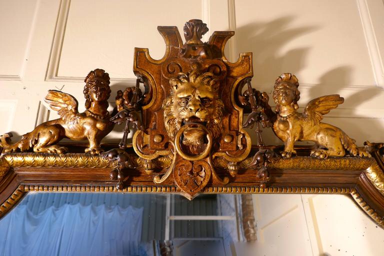 Very Large French Mirror, Winged Sphinx and Lyons Mask Crest at 1stDibs