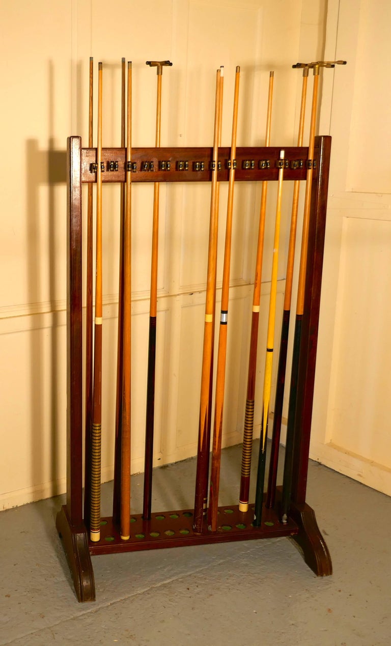 Large 19th Century Mahogany 28 Snooker Cue Rack and Cues at 1stDibs