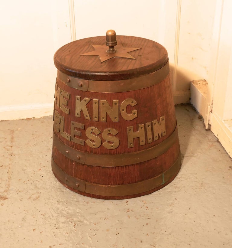 Royal Navy Edwardian “Grog Tub”, Oak and Brass Sailor’s Rum Barrel at ...