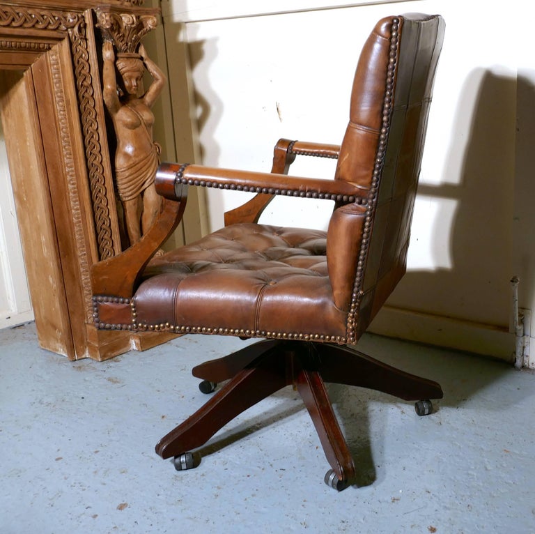 Chesterfield Leather Library or Office Desk Chair at 1stDibs