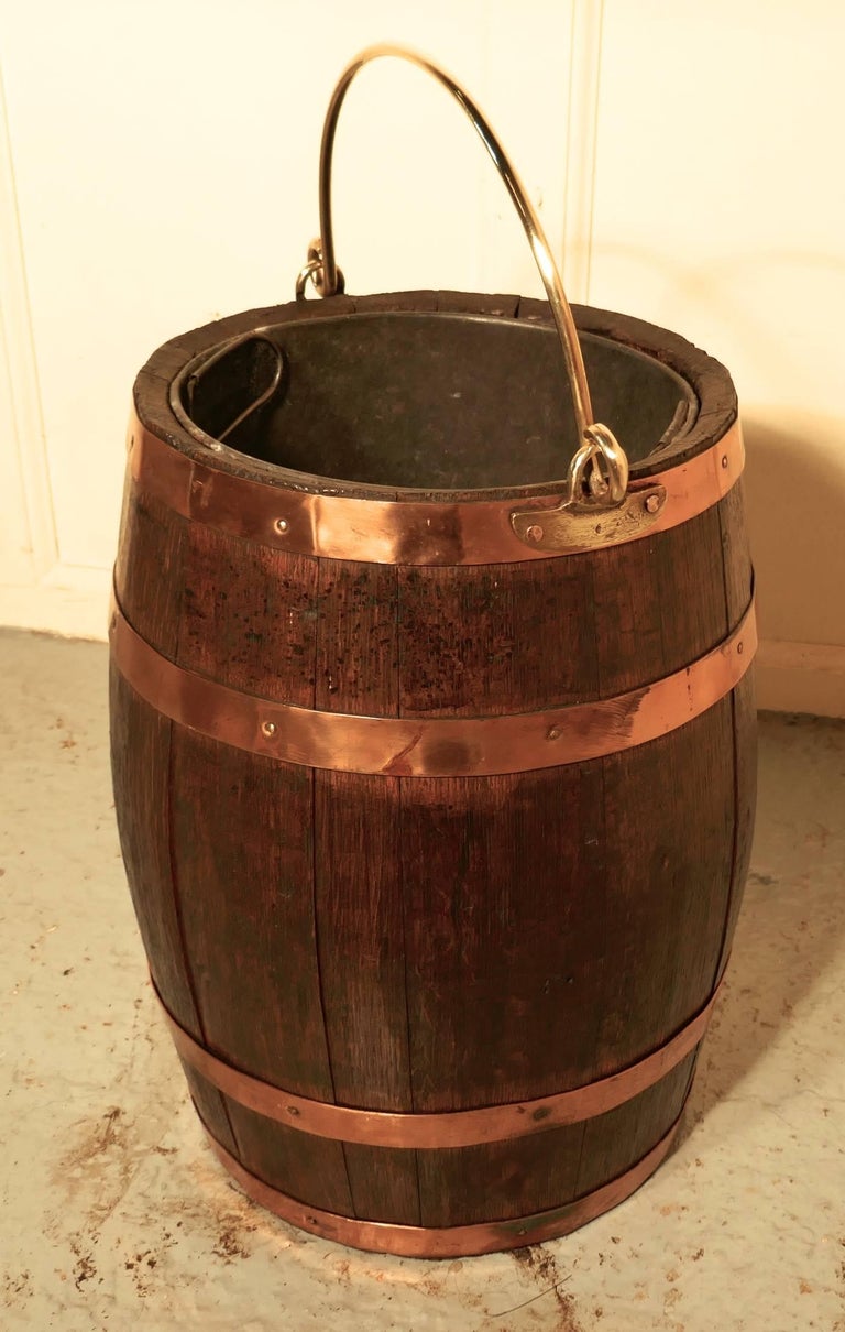 19th Century Copper and Oak Barrel Bucket for Coal or Logs at 1stDibs