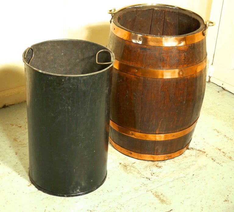 19th Century Copper and Oak Barrel Bucket for Coal or Logs at 1stDibs