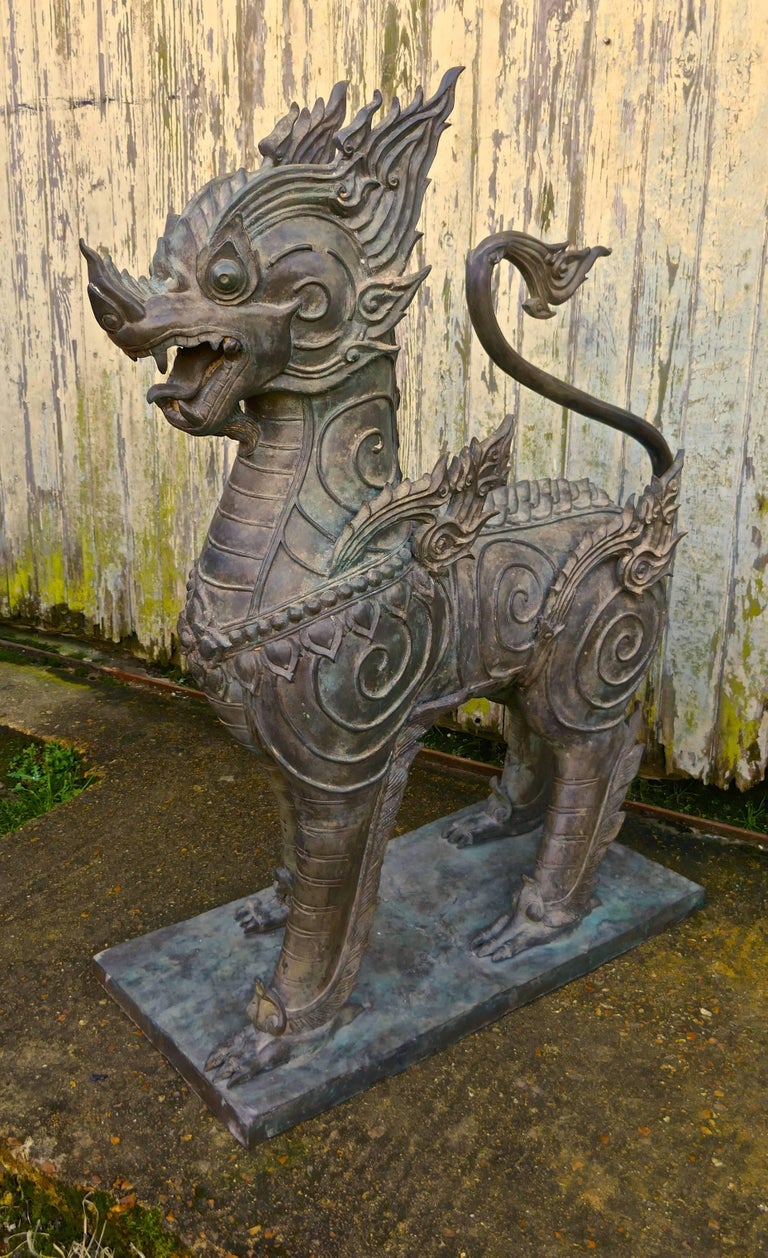 Pair of Large Bronze Thai Temple Guardian Foo Lion Dogs at 1stDibs