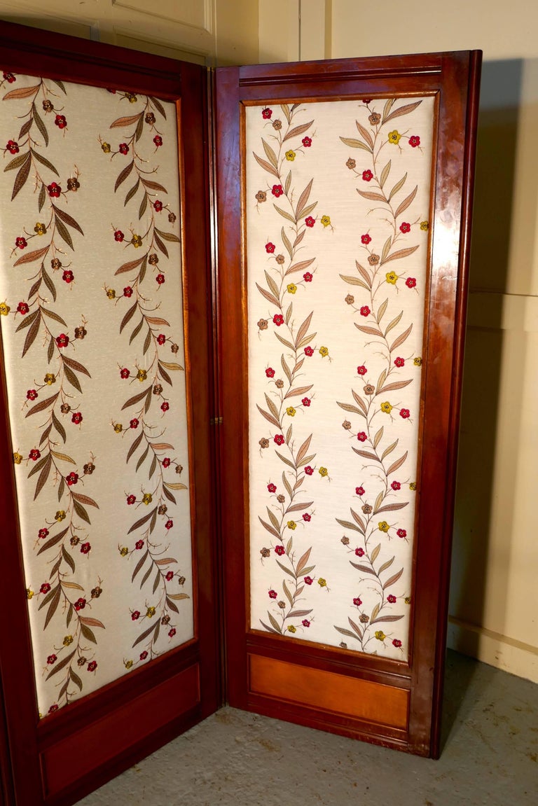 Victorian Three-Fold Mahogany Dressing Screen with Upholstered Panels ...