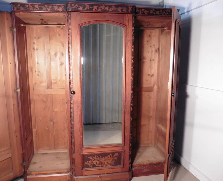 Victorian Painted Pine Arts and Crafts Wardrobe Decorated with Ferns ...