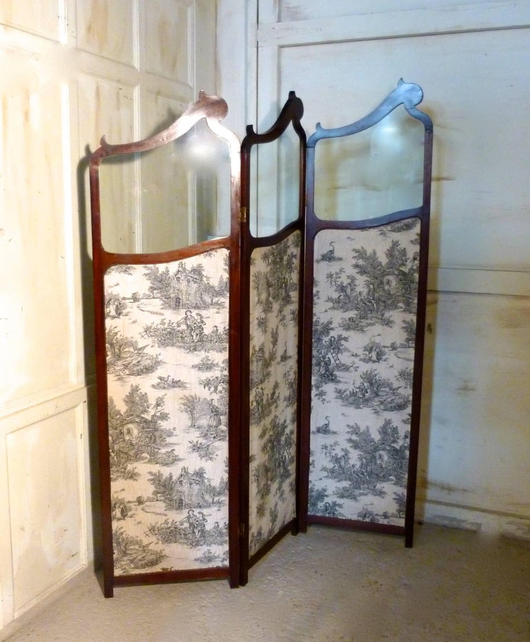 19th Century French Mahogany Upholstered Dressing Screen at 1stDibs