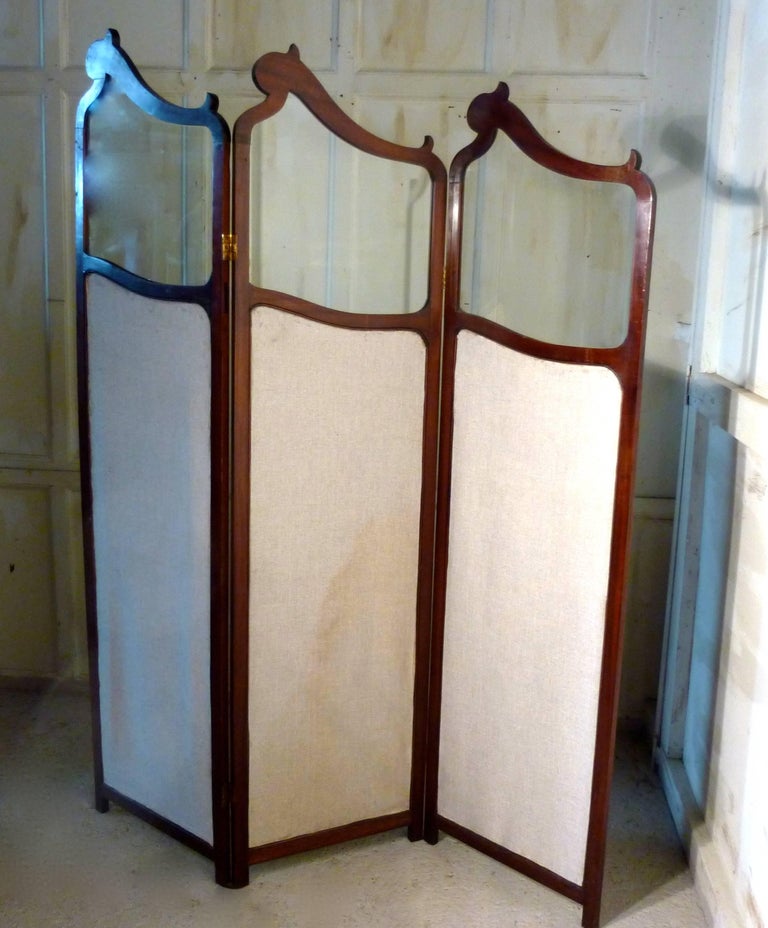 19th Century French Mahogany Upholstered Dressing Screen at 1stDibs