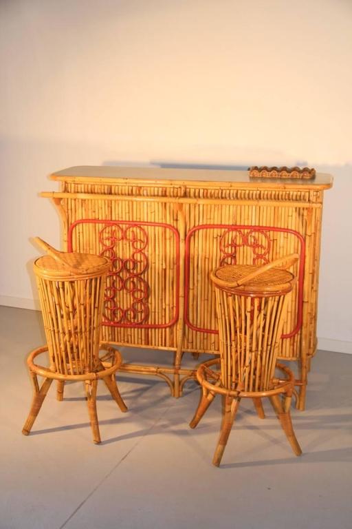 Cabinet Bar Counter Mid-Century Italian Design Solid Bamboo Pair of ...
