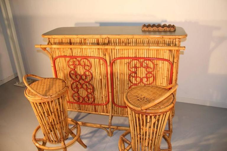 Cabinet Bar Counter Mid-Century Italian Design Solid Bamboo Pair of ...