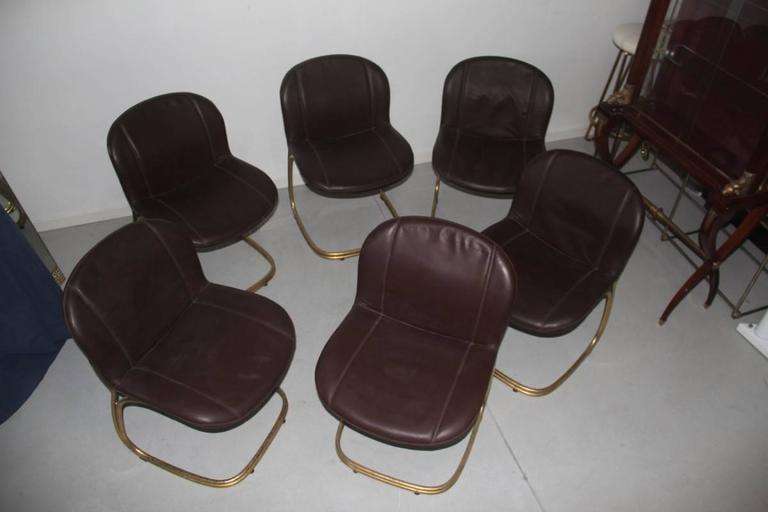 Massive Brass Gold Leather Minimal Chairs Gastone Rinaldi for RIMA ...