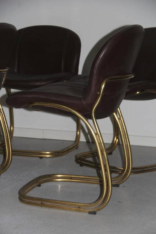 Massive Brass Gold Leather Minimal Chairs Gastone Rinaldi for RIMA ...