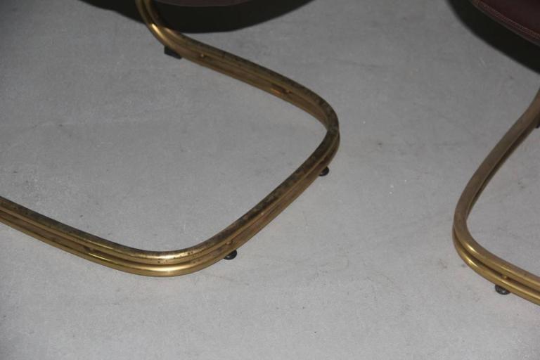 Massive Brass Gold Leather Minimal Chairs Gastone Rinaldi for RIMA ...