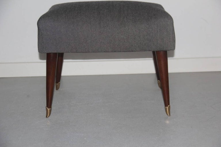 Mid-Century Rectangular Italian Design Stool Brass Feet Mahogany 1950s ...