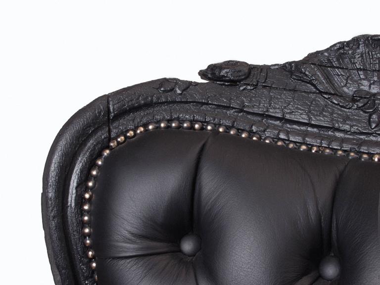 Moooi Smoke Chair in Black Leather/Burned Wood and Sealed with Black ...