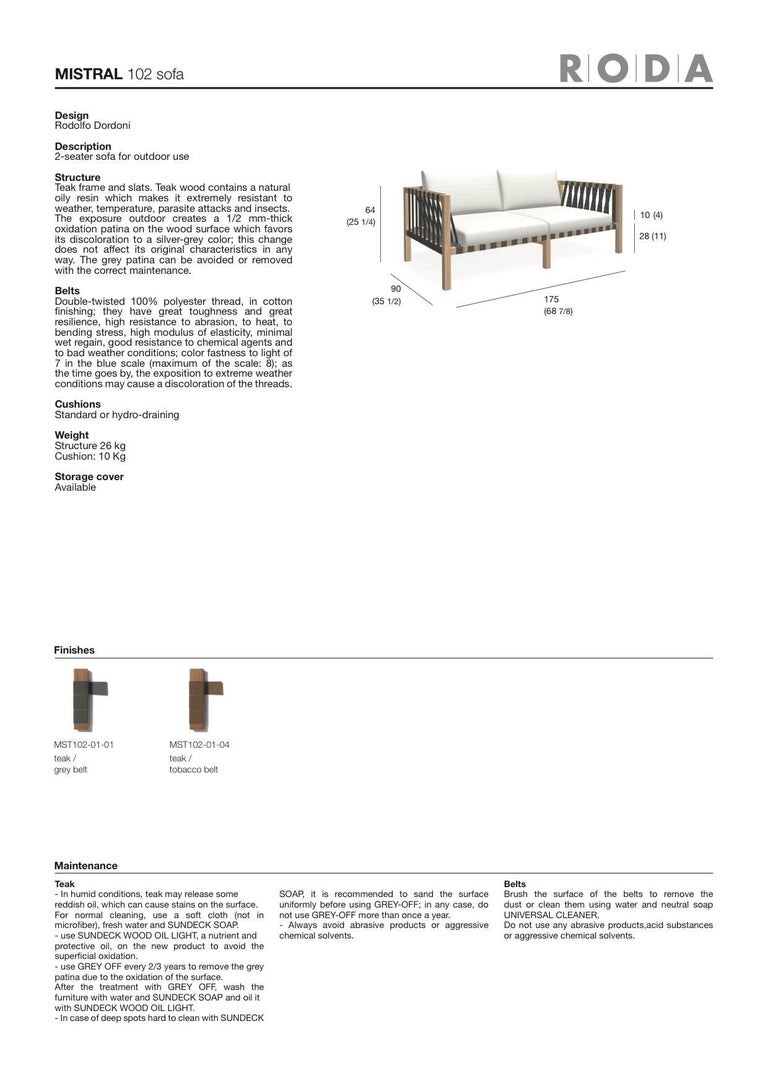 Roda Mistral 102 Two-Seat Sofa in Teak for Outdoor/Indoor Use For Sale at 1stDibs
