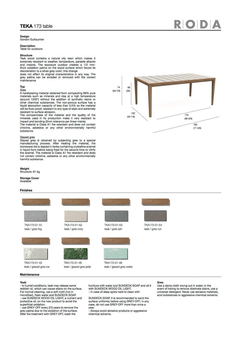 Roda Teka Dining Table for Outdoor/Indoor Use in Teak and Glazed or Matt "Gres" For Sale at 1stDibs