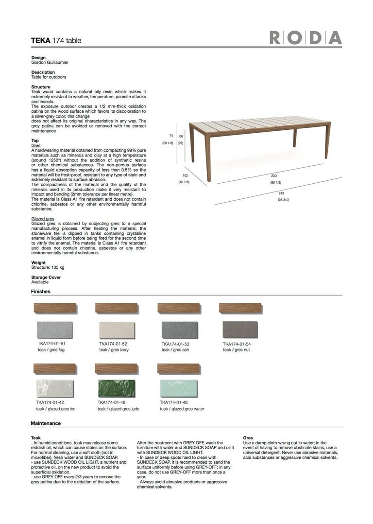 Roda Teka Dining Table for Outdoor/Indoor Use in Teak and Glazed or Matt "Gres" For Sale at 1stDibs