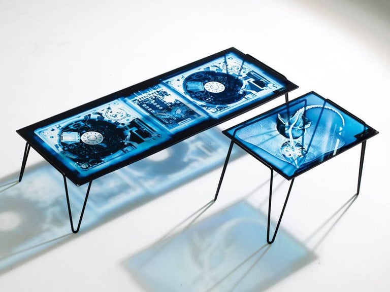 Xraydio Side Table by Diesel with Moroso in Glass and Black Raw Steel ...