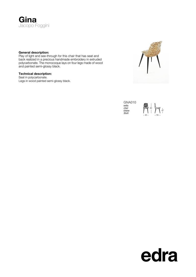 Gina Dining Chair by Jacopo Foggini for Edra in Handmade Polycarbonate ...
