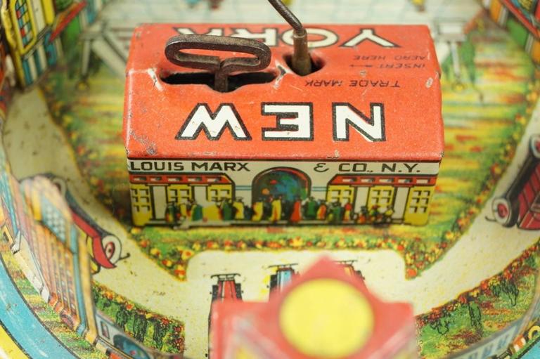 Art Deco Louis Marx Wind Up Toy Tin Plane, Train, New York Skyline ...
