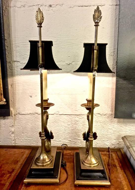 Pair of Chapman Empire-Style Swan Lamps at 1stDibs