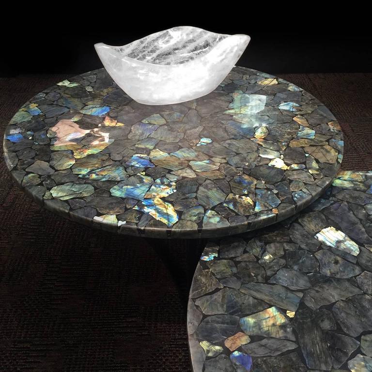 Pair of Labradorite Gemstone Center Tables with Metal Black Powder ...