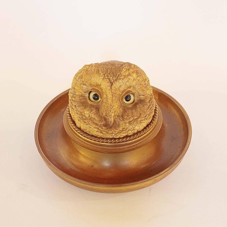 Gilt Bronze Owl Head Inkwell at 1stDibs