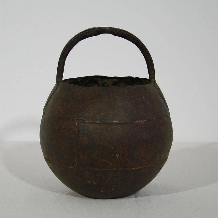 Primitive 18th Century Hand-Forged Iron Cooking Pot at 1stDibs