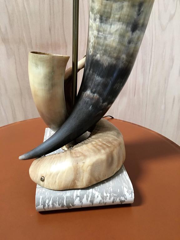 Decorative Steer Horn Table Lamp with Faux Marble Base For Sale at 1stDibs