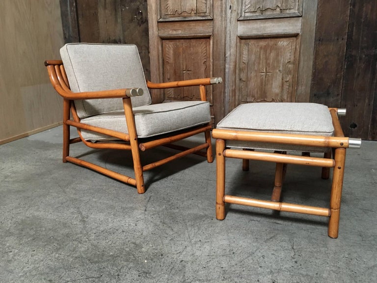 Mid-Century Modern Rattan Lounge Chair and Ottoman at 1stDibs