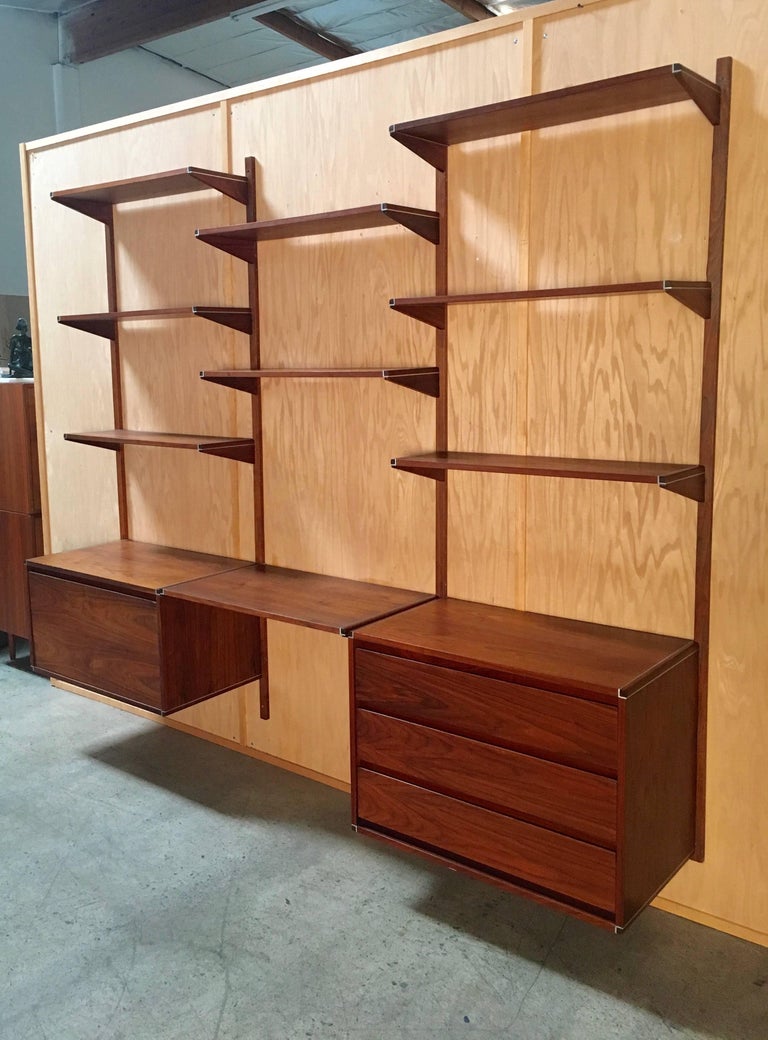 Barzilay Three-Bay Floating Wall Unit in Walnut at 1stDibs