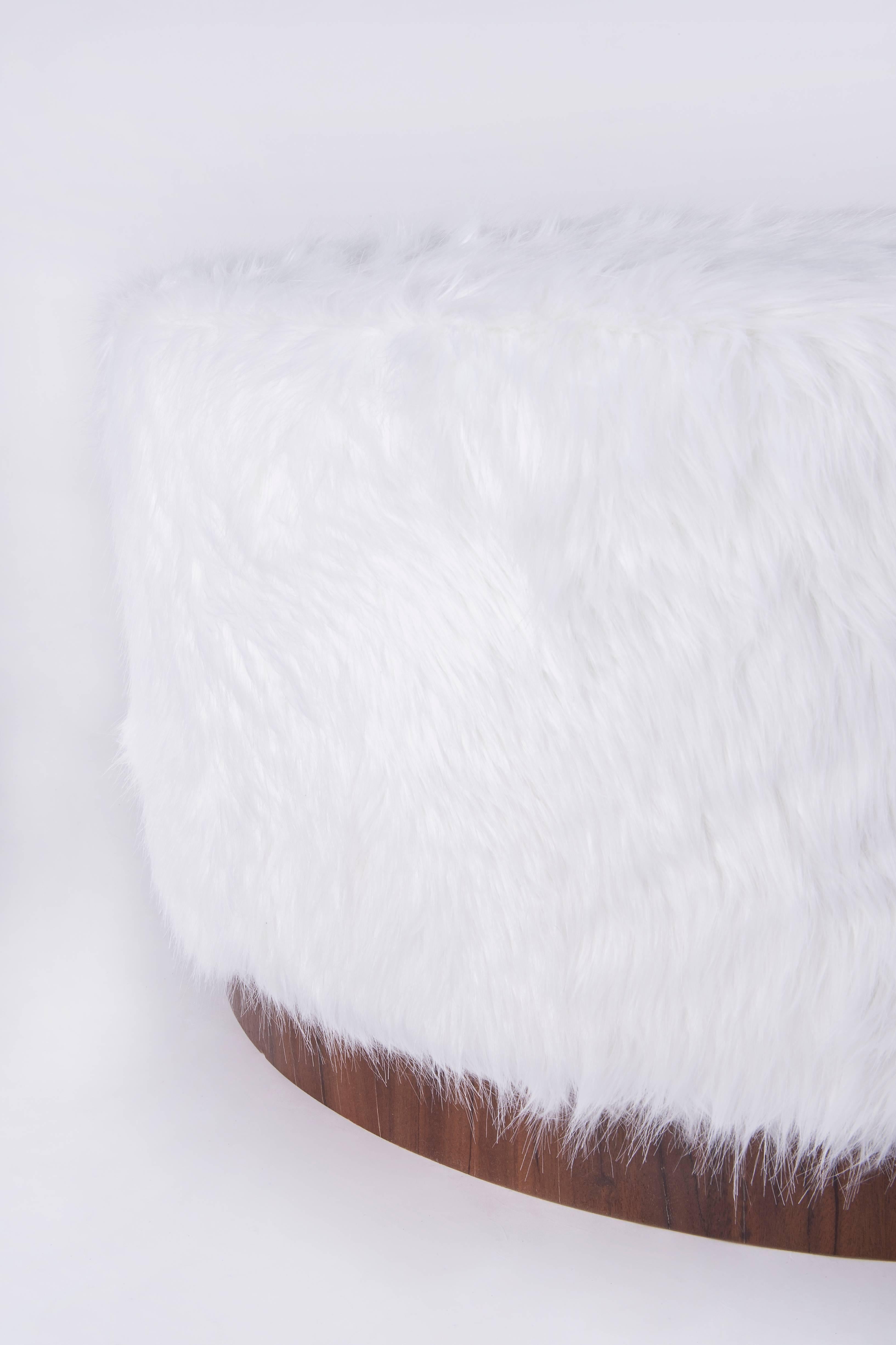 Walnut and Faux Fur Ottoman For Sale at 1stDibs