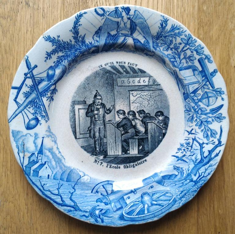 French Set "Talking Plates", Signed Hippolyte Boulenger Choisy-le-Ro ...