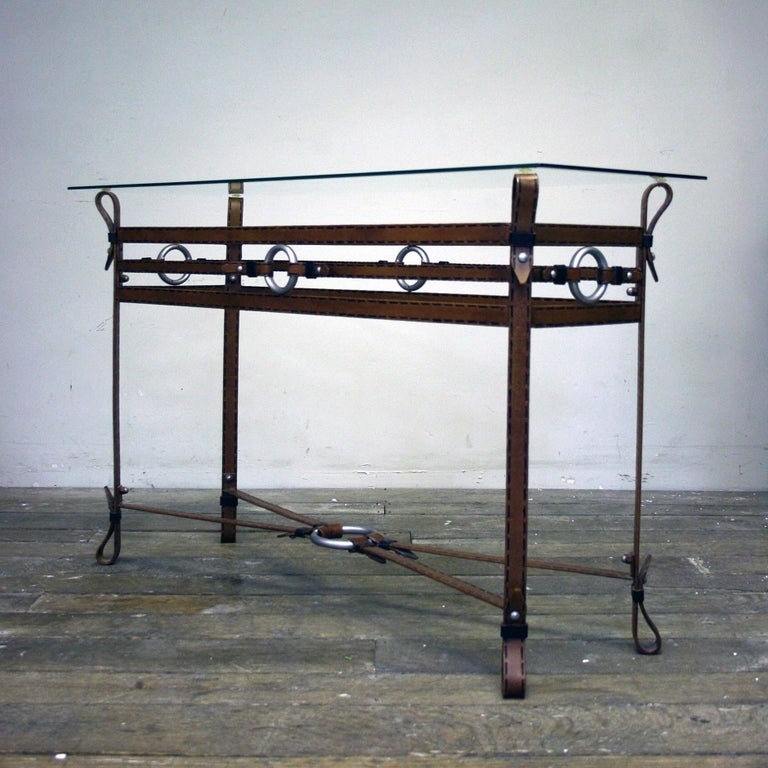 Hermes Style Faux Leather Metal Console Table at 1stDibs