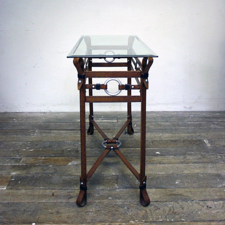 Hermes Style Faux Leather Metal Console Table at 1stDibs