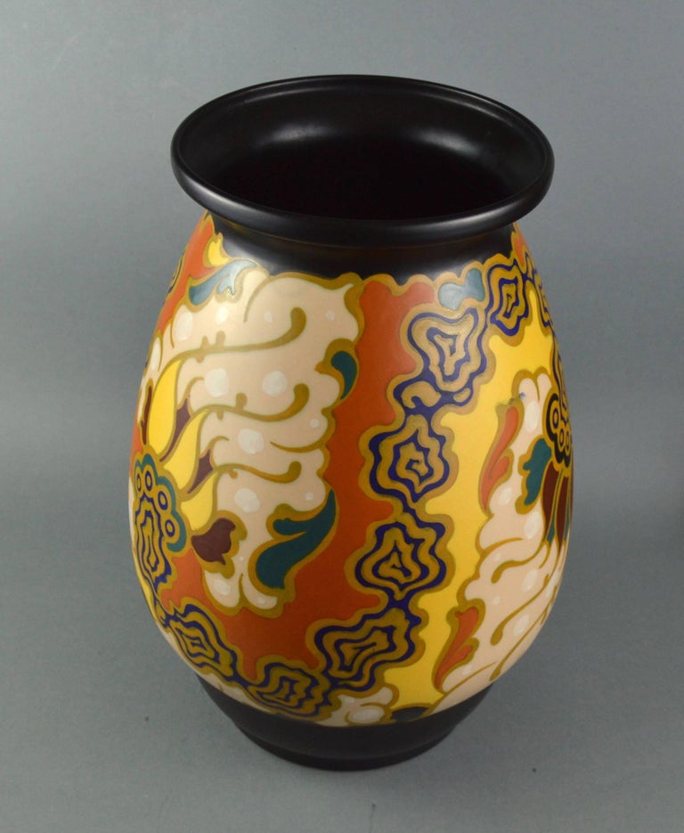 Large Hand-Painted Gouda Regina Floral Vase in 20th Century Design at ...