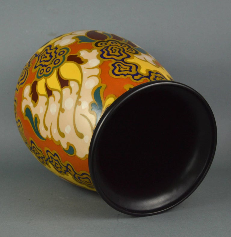 Large Hand-Painted Gouda Regina Floral Vase in 20th Century Design at ...