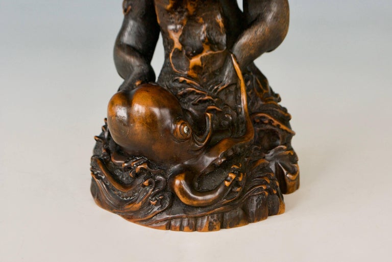 19th Century Monkeys and Octopus Japanese Boxwood Sculpture Okimono ...