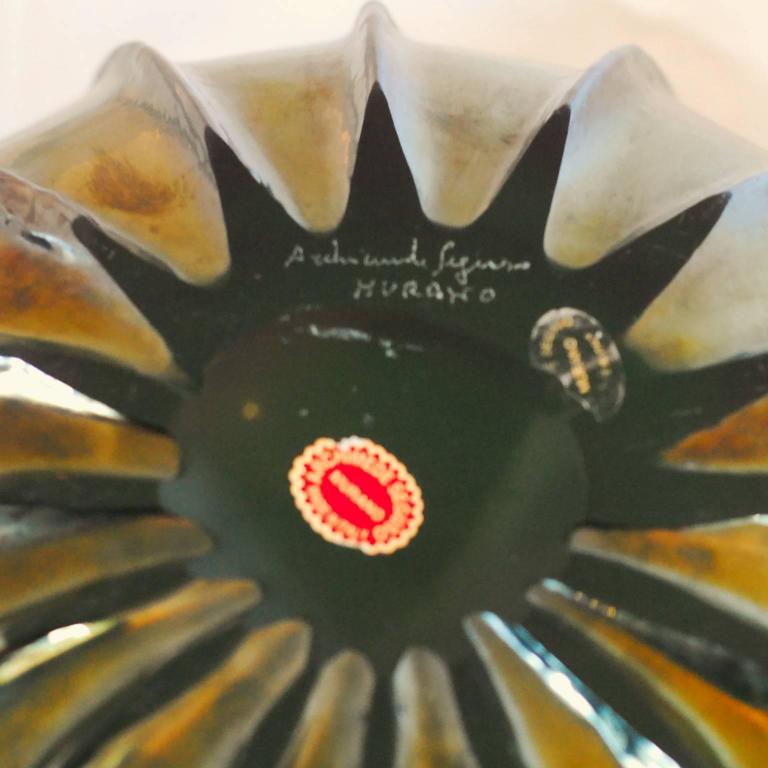 Archimede Seguso Signed Bowl, Green Glass with Iridescence, Serenella ...