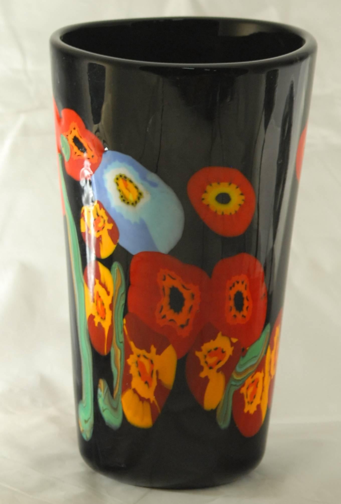 Hans Neidhart at Pavanello, Pansy Poppy Pair of Vases Black Background ...