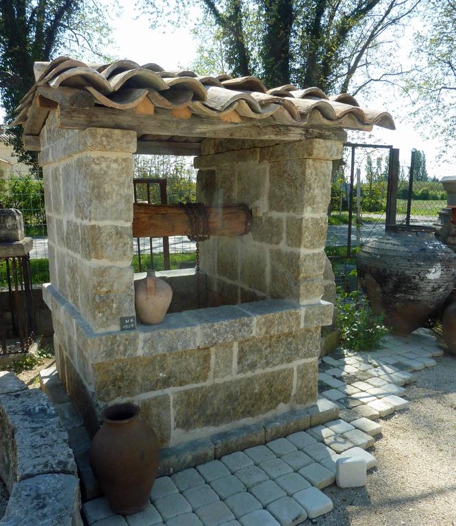 Superb 19th Century French Limestone Well with Tiled Roof and Side-Wall ...
