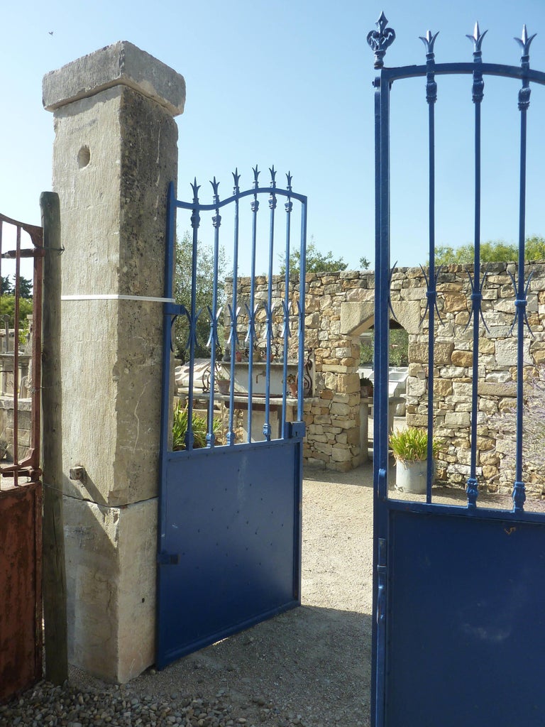 19th Century Pair of Stone Pillars and Wrought-Iron Gate Provence ...