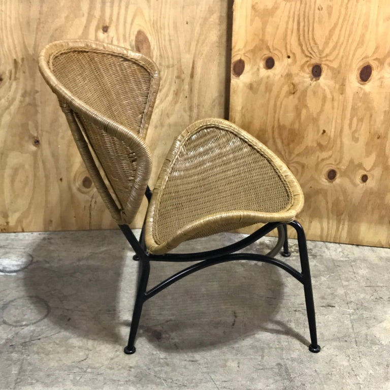 Pair of Midcentury Crescent Shaped Wicker Lounge Chairs, Restored at ...
